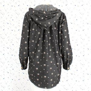 Jackets & Coats | Star Print Hooded Button Up Denim Jacket Black | Poshmark